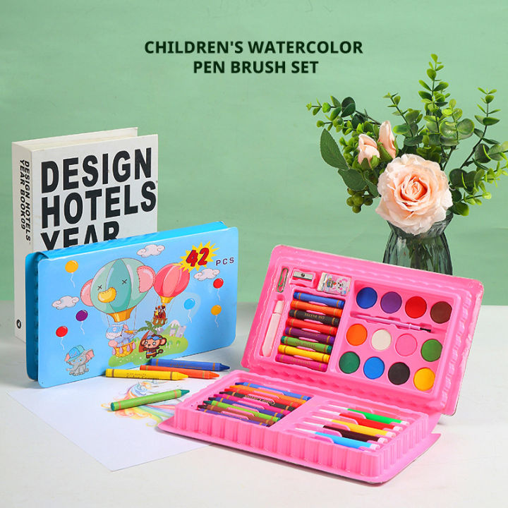Colored Pen Set For Kids 42 Pcs Watercolor Pens Crayons Colored Pencils ...