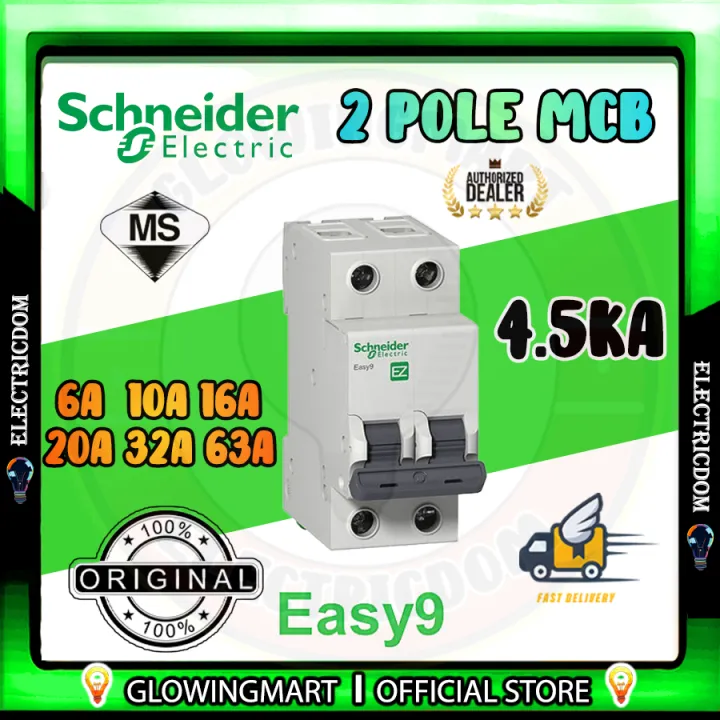 Schneider Easy9 6A 10A 16A 20A 32A 40A 63A 2 Pole MCB 4.5KA | Lazada