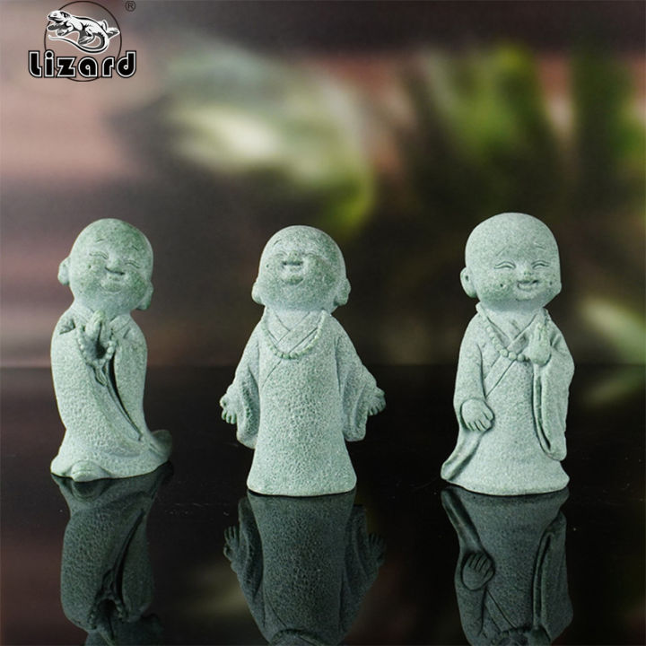 3pcs/set Praying Monk Statue, Sandstone Smiling Zen Monk Praying ...