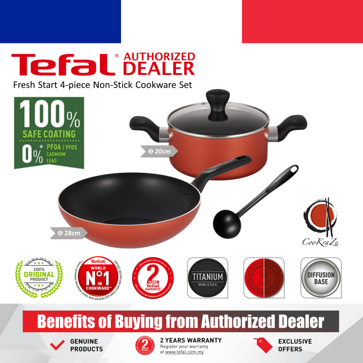 Tefal Fresh Start 4 piece Non Stick Cookware Set B507S4 B507S495 Wokpan Stewpot Ladle Kuali ...