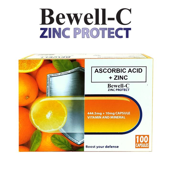 Bewell C Vitamin C with Zinc Protect Ascorbic Acid 500mg 100 Capsules ...