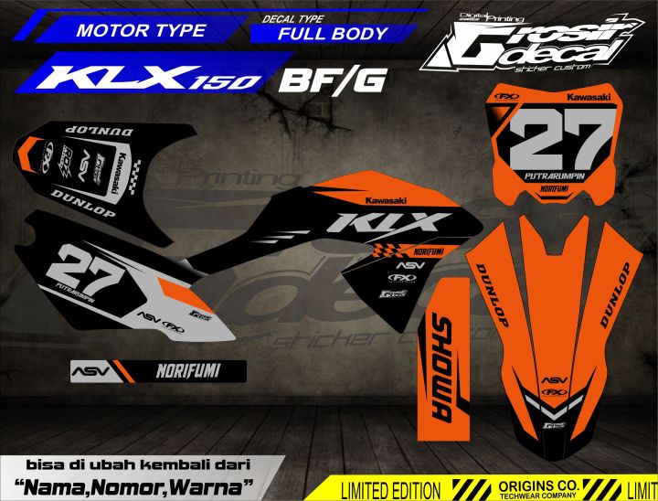 DECAL KLX BF 150 SUPERMOTO KEREN FULL BODY FREE CUSTOM NAMA NOMOR WARNA ...