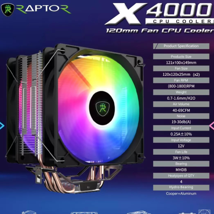 Fan Cooler Raptor X4000 Kipas Processor CPU PC Komputer Raptor Cooling ...