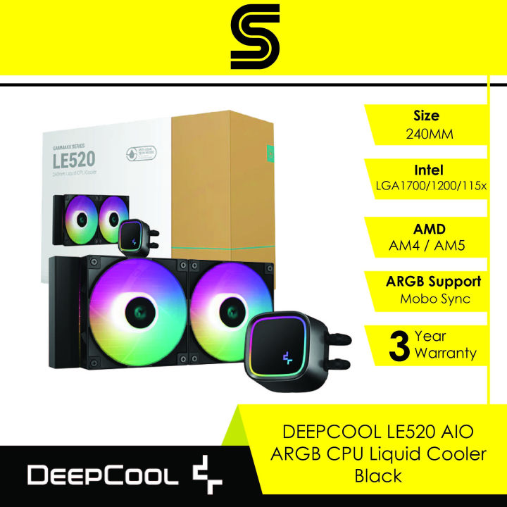 DEEPCOOL LE520 240mm ARGB CPU Liquid Cooler (LGA1700/AM4/5) Black | Lazada