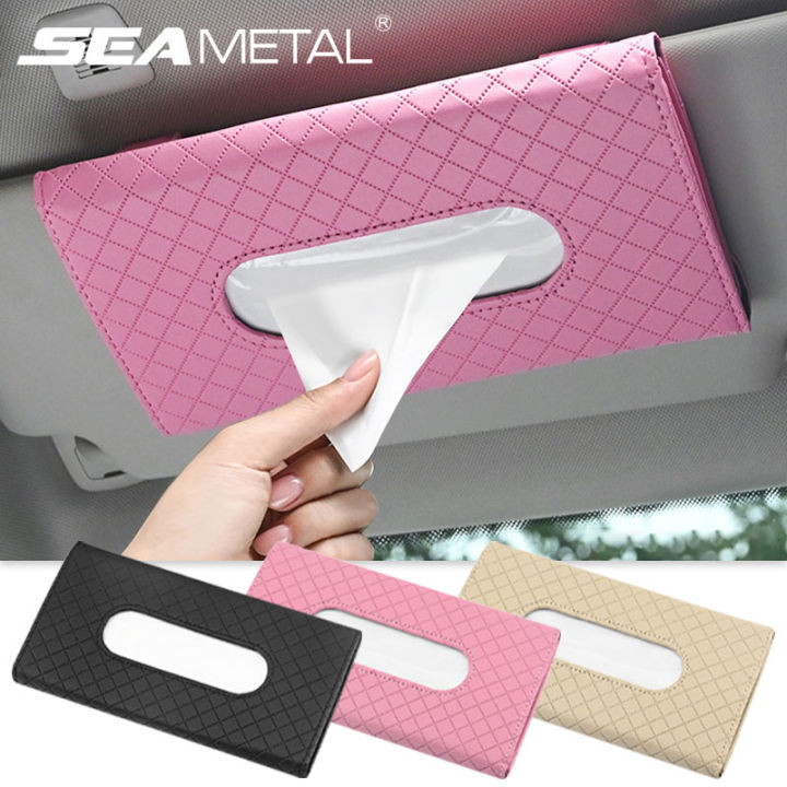 Pu Leather Car Tissue Box Car Sun Visor Towel Holder Auto Interior ...