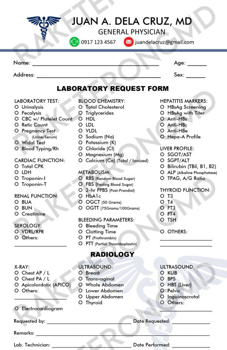 LAB REQUEST, GENERAL LABS, OB, IM, NEURO, GASTRO, LABORATORY | Lazada PH