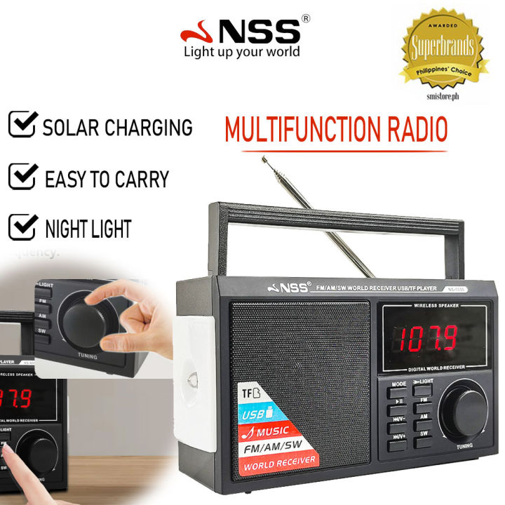 NSS Portable Bluetooth Solar Radio Rechargeable Radio With 3 BAND FM/AM/SW USB And TF MUSIC ...
