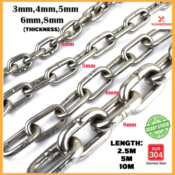 6MM & 8MM SUS304 STAINLESS STEEL CHAIN RANTAI ( 2.5M,5.0M,10M ) | Lazada