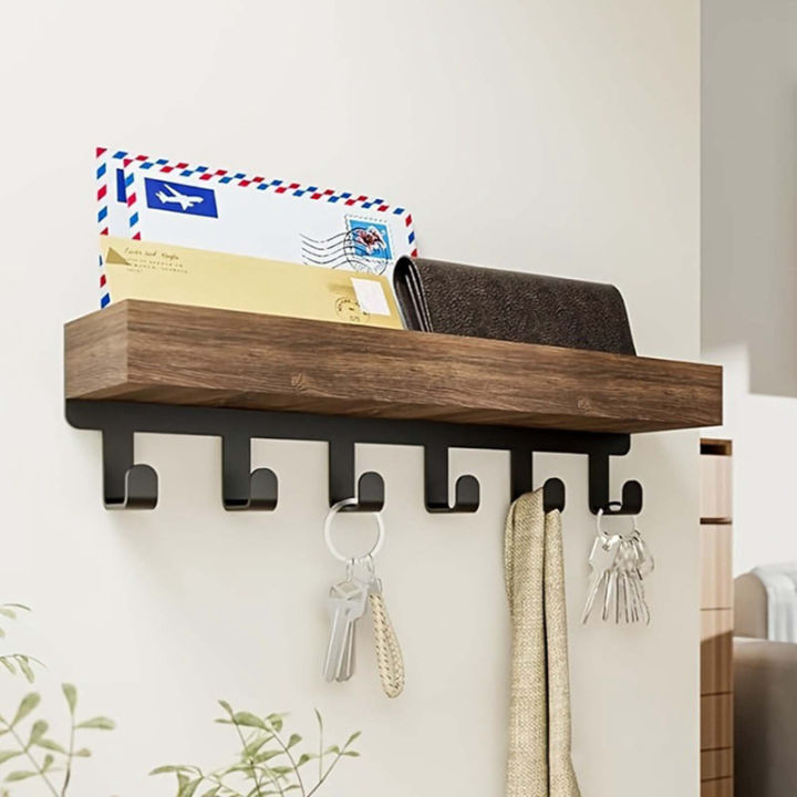 Solid Wood Wall Mounted Rack With Hooks Bedroom Coat Rack Entryway Wall ...
