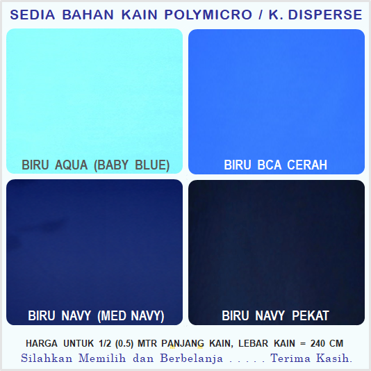 Kain Polymicro Warna BIRU MUDA (BIRU AQUA MUDA), BIRU BCA CERAH, BIRU ...