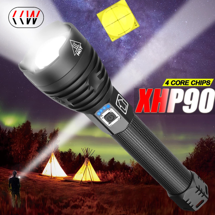 CCW 300000LM Xlamp XHP90 LED Flashlight Super Powerful USB Lamp Zoom ...