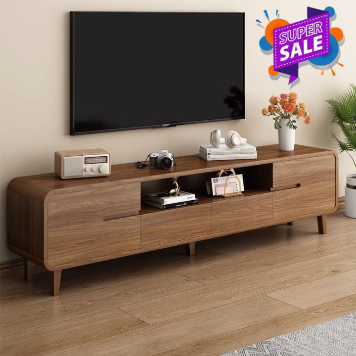 (SG) TV Console Cabinet Solid Wood TV Cabinet Media Storage Floor ...
