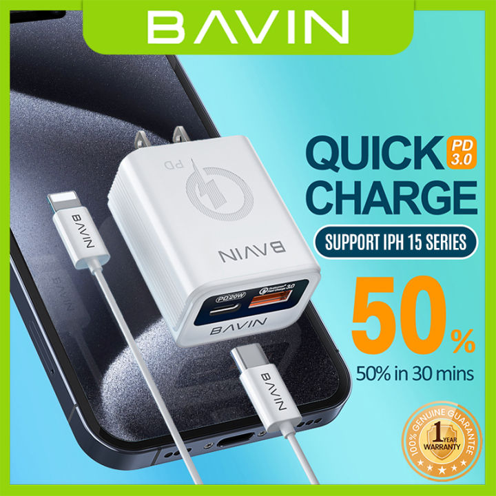 BAVIN PC335 PD 20W + Qualcomm3.0 Fast Charger Adapter Dual Port Type-C ...