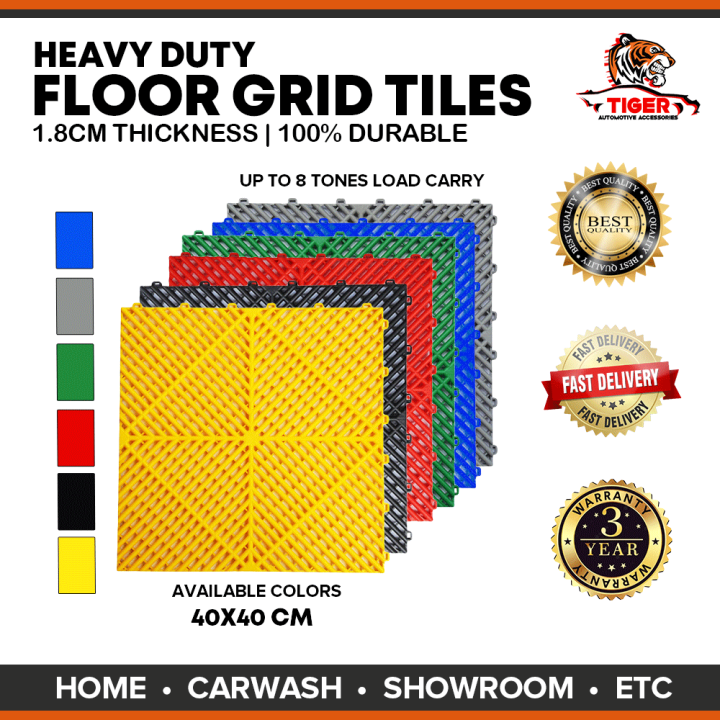 TIGER AUTOMOTIVES Grid Tiles Matting 40x40cm Floor Mat / Garage ...