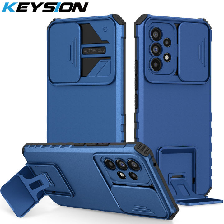 KEYSION Shockproof Case for Samsung A53 A33 A73 5G A23 Push Pull Camera Protection Live Stand ...