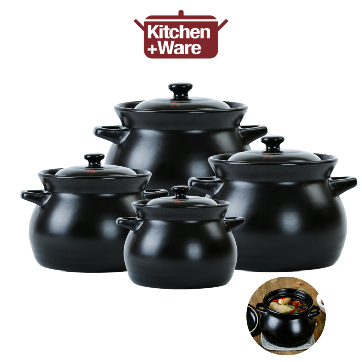 Heat Resistant Ceramic Claypot with Lid and Double Handle [1.1L/ 2.1L ...