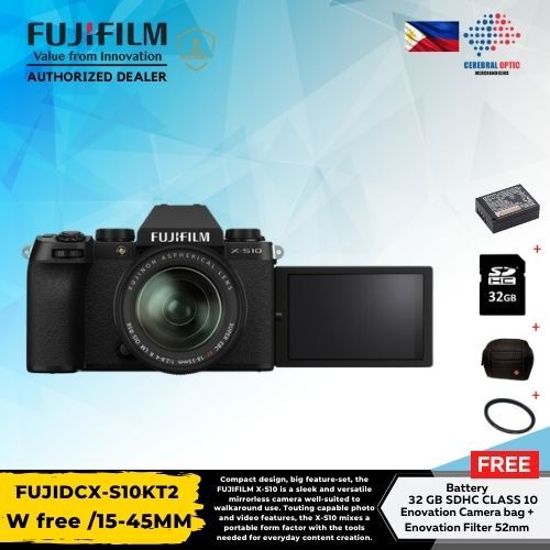 FUJIFILM X-S10 Mirrorless Camera W/15-45MM (BLACK) + BATTERY + 32GB CLASS 10 SD CARD + ENOVATION ...