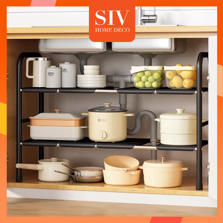 SIV Under Sink Organizer Rack Adjustable Kitchen 2 tier Shelf Rack ...