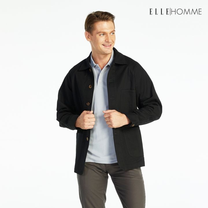 ELLE HOMME เสื้อแจ็คเก็ตผู้ชาย สไตล์ Casual สีดำ W8J237 | Lazada.co.th