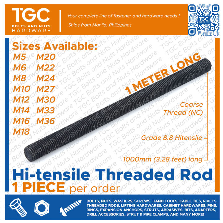 TGC 1PC x 1meter M6~M36 High Tensile Rod / Threaded HT Rod / Graded ...
