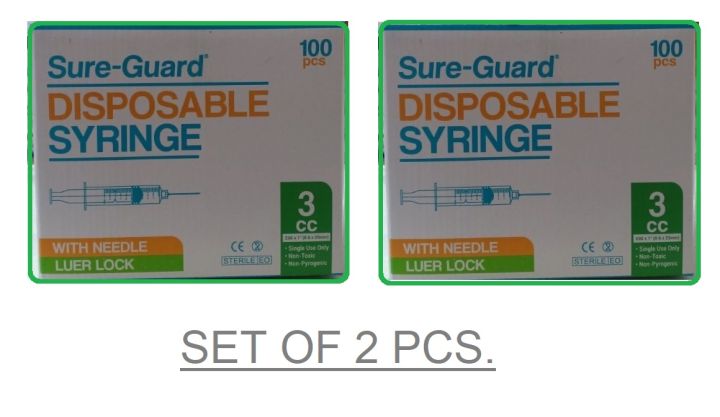 Sureguard Disposable Syringe (3cc) 100 pcs/box (Total of 2 box's- 200 ...