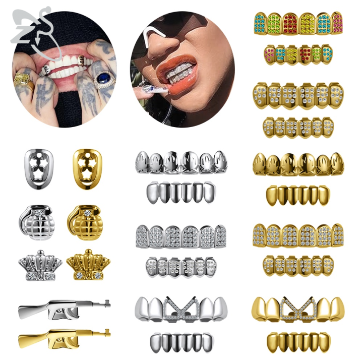 18K Gold Plated Hip Hop Polished Teeth Grillz Crystal Lower Bottom ...