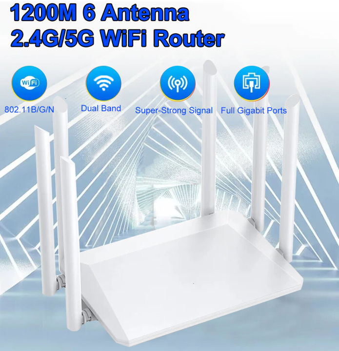6 Antenna 1200M Wireless Router Enhancer WIFI External 2.4G 5G Power ...