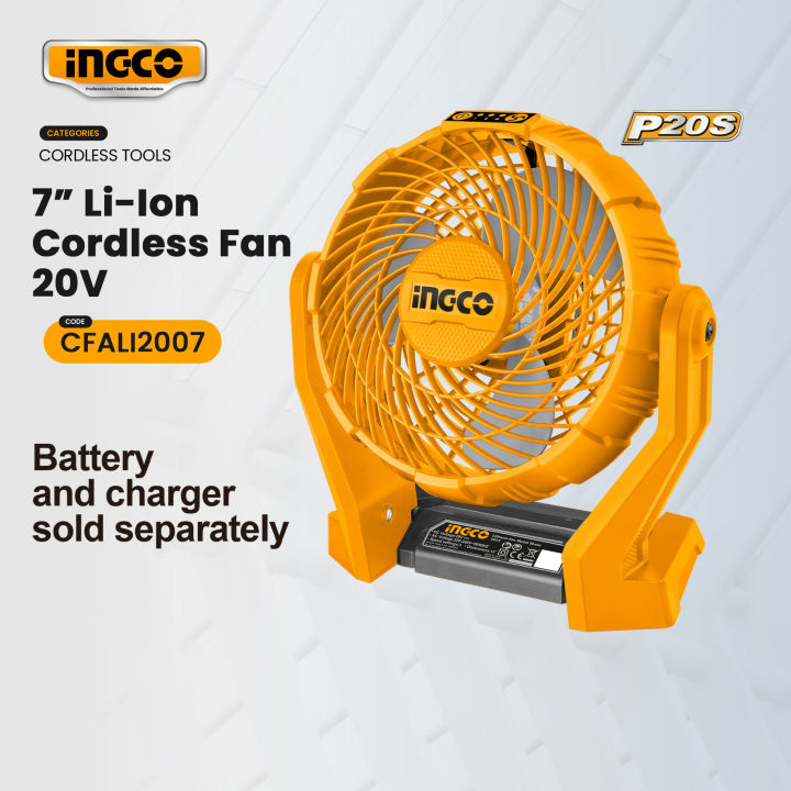 Ingco 20V Cordless Lithium-Ion Fan 7" Inches Head Rotation Battery ...