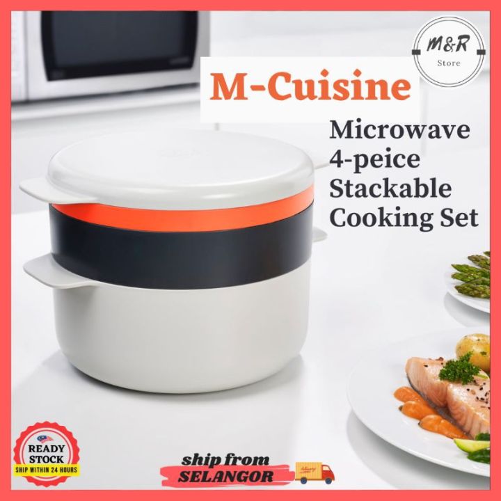 4pcs M-Cuisine Microwave Steamer Cooking Set Pot Griddle Versatile ...