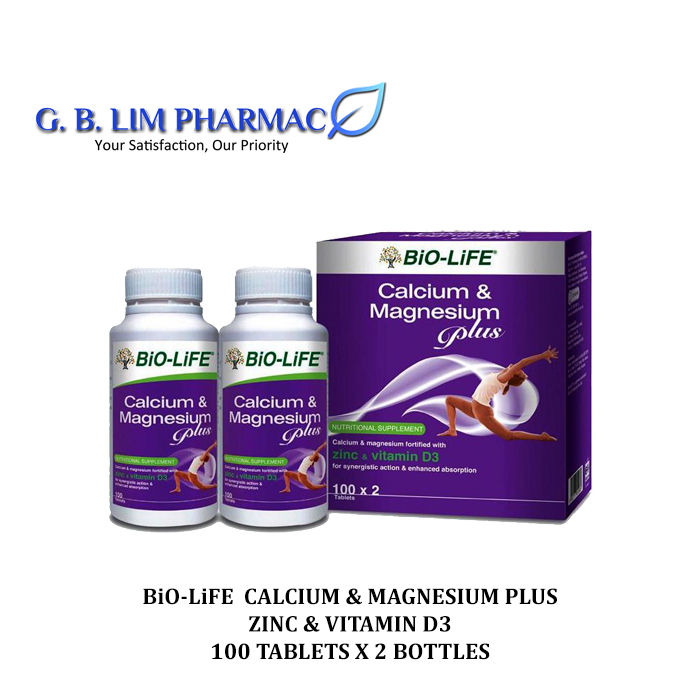 (EXP: 12-MAY-2026 ) Bio-Life Calcium & Magnesium Plus 100 TABLETS X 2 ...