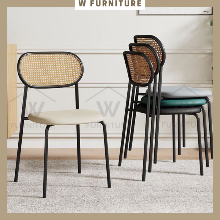 Wfurniture PU Seat Plastic Rattan Chair Stackable Cafe Chair Restaurant Dining Chair Kerusi Cafe ...