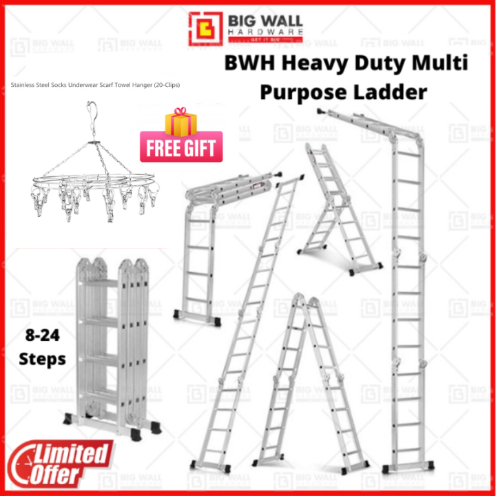 BHW 12 / 14 / 16 Steps Multipurpose Aluminum Ladder Tangga Lipat Big ...
