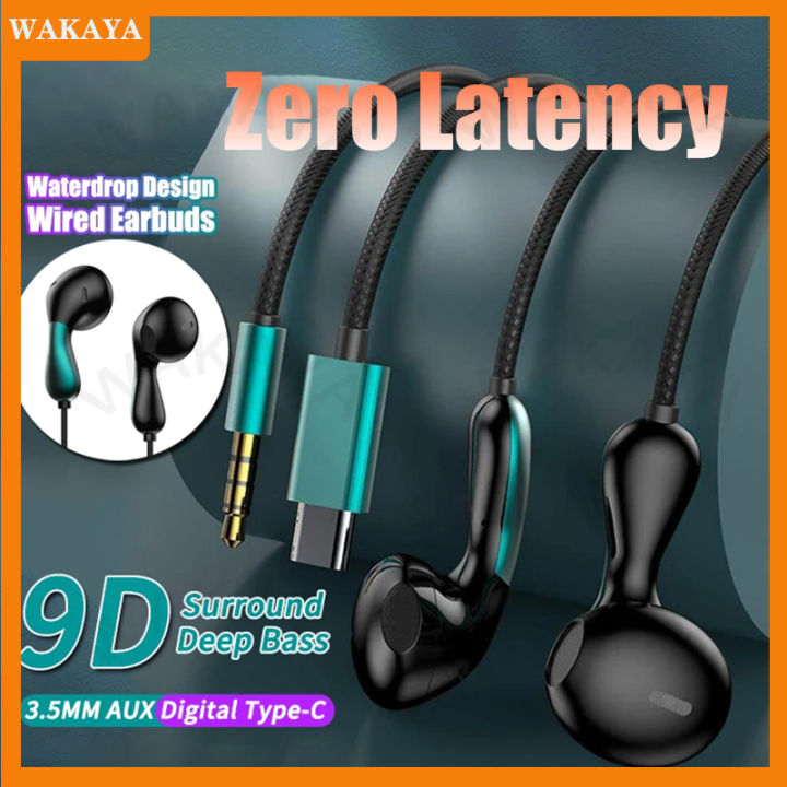 9D HIFI Wired Earbuds Heavy Bass Waterdrop 3.5MM AUX Type C Headsets ...