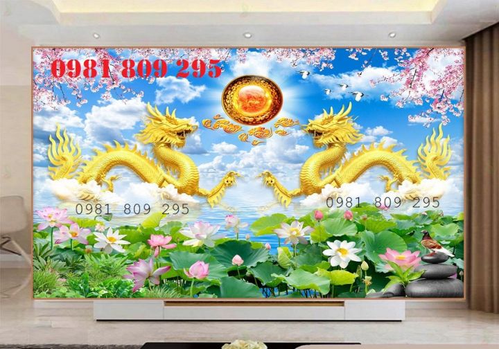 Mẫu tranh gạch 3d rồng vàng ốp tường | Lazada.vn