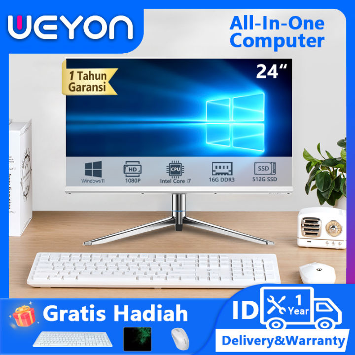 WEYON AOC Komputer PC All in One Baru Core N5095/I5/I7 RAM 8G+SSD 512GB Layer FHD 24 inch ...