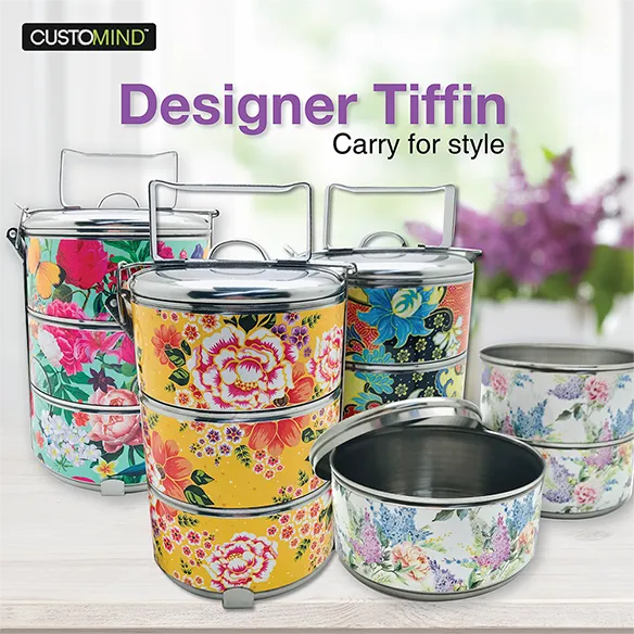[50+ New Design] 12cm Designer Tiffin Carrier/ 3 Tiers Tiffin/ Mangkuk ...