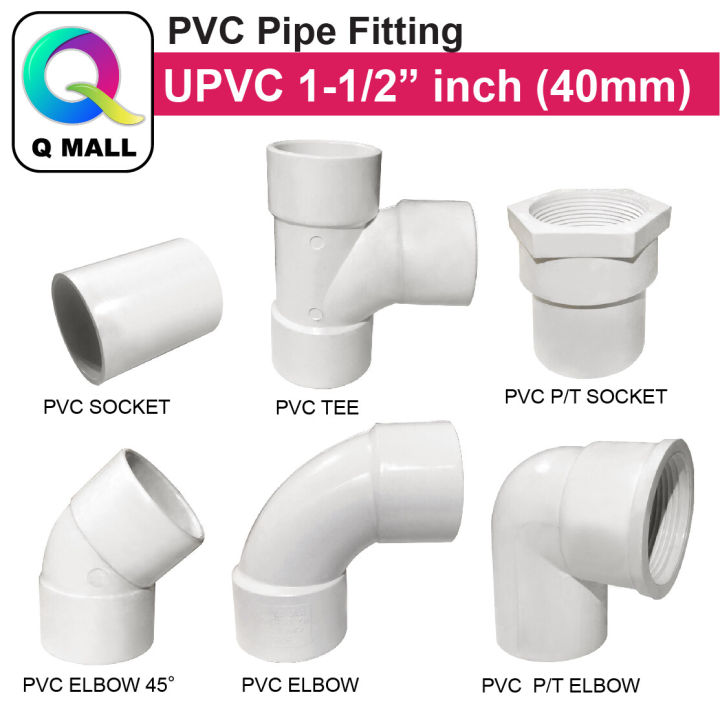 Q MALL 1-1/2 inch (43mm) UPVC White Pipe Fitting Socket / Elbow / Tee ...