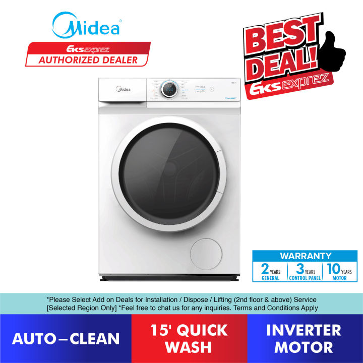 Midea Front Load Inverter Washing Machine MF100W75 (7.5kg) , MF100W85 ...
