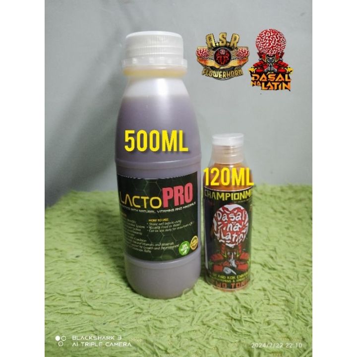 Champion Mix Flowerhorn Color Enhancer 120ml + Lacto PRO Probiotics with Vitamins and Minerals ...