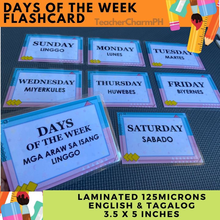 DAYS OF THE WEEK FLASHCARDS Laminated English Tagalog | Lazada PH