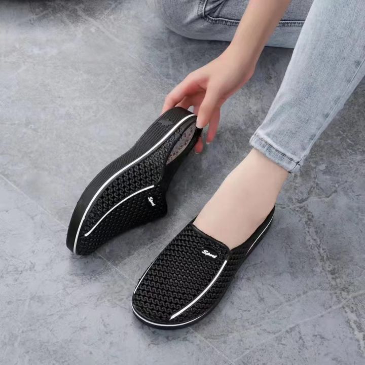 pvc rubber non-slip loafers half shoes women's outdoor half slippers ...
