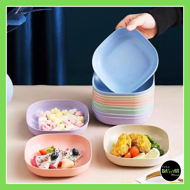 Piring Kotak Tebal Plastik Jerami Gandum / Piring Makan Kue Buah Snack ...