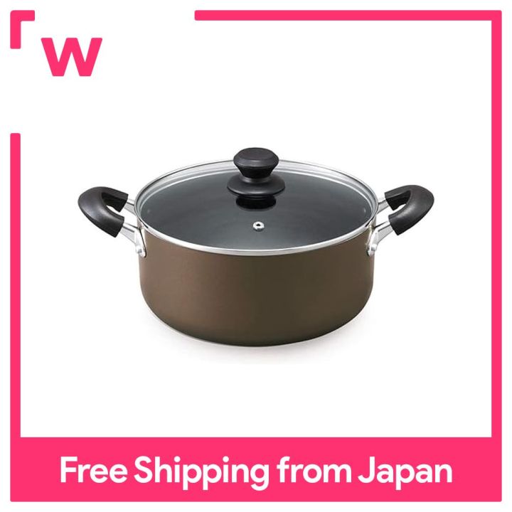 Iris Ohyama Two-handed pot 24 cm pot with lid Gas fire / IH compatible Diamond coat with glass ...