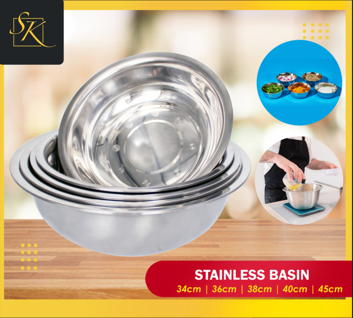 STAINLESS STEEL BASIN 34cm | 36cm | 38cm | 40cm | 45cm food storage ...