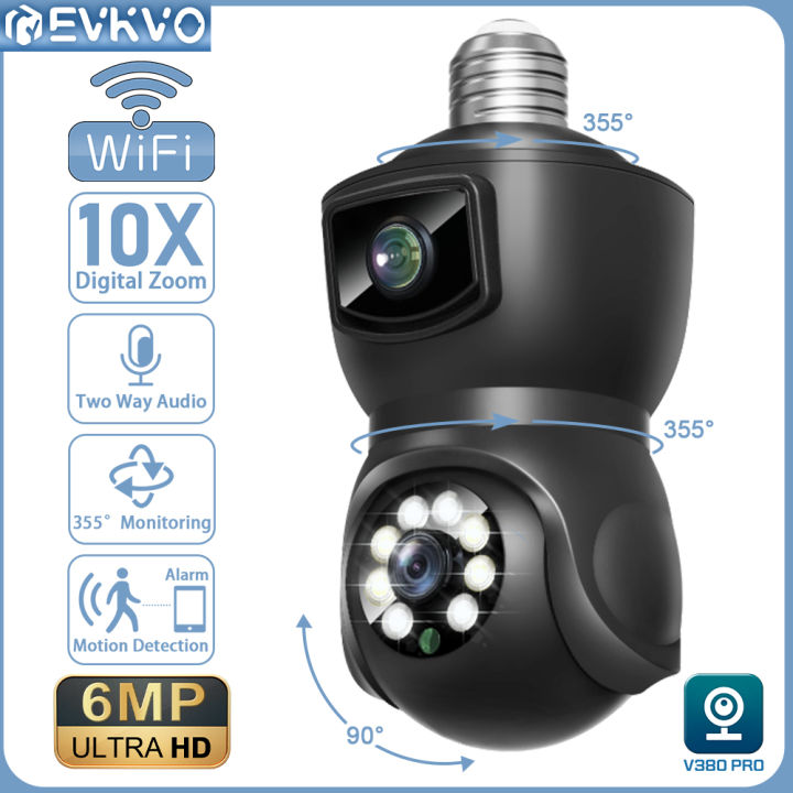 V380 PRO APP 6MP Dual Lens E27 IP WIFI Security Camera Dual Screen Light 10X Zoom Auto tracking ...