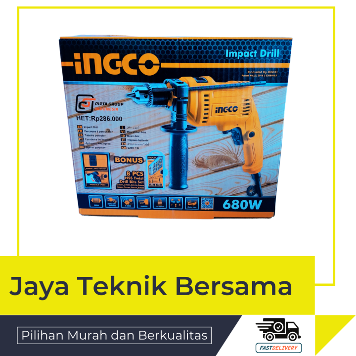 IMPACT DRILL 13mm INGCO ID6808/MESIN BOR INGCO 13 MM GRATIS SATU SET ...