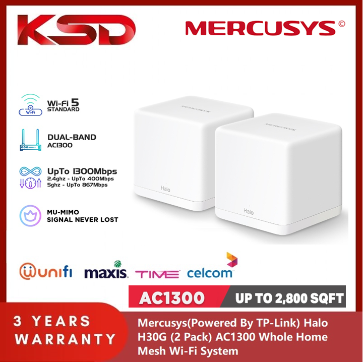 Mercusys Halo H30G AC1300 Gigabit Mesh Dual Band WiFi Router System ...