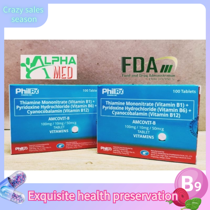 AMCOVIT B Vitamin B1+B6+B12 100mg/10mg/50mg 100Tablets Health Products ...