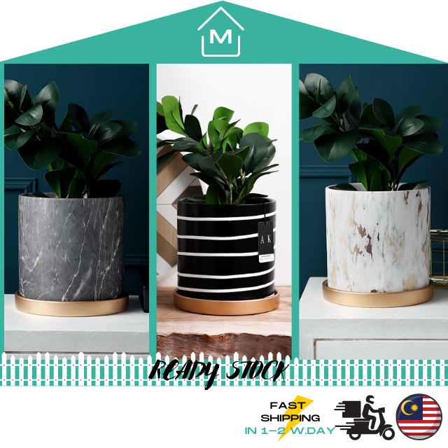 [W. TRAY] Marble Round Design Porcelain Ceramic Large Big Planter Pot ...