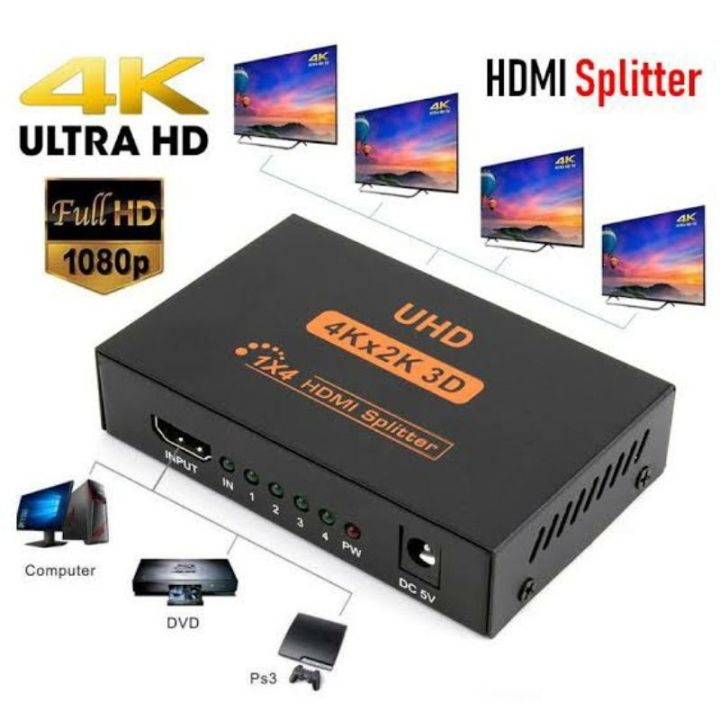 1 in 4 Out HDTV HDMI Splitter 4Kx2K Ultra High Definition 1080p UHD ...